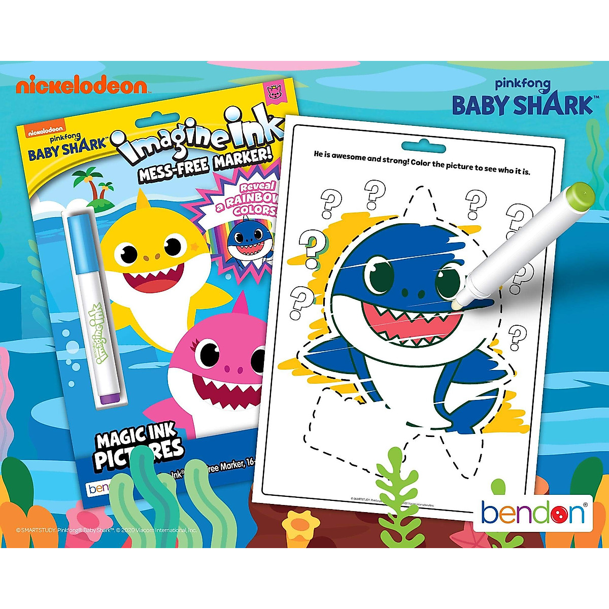 Bendon Baby Shark 16-Page Imagine Ink Coloring Book with Mess Free Marker 47220