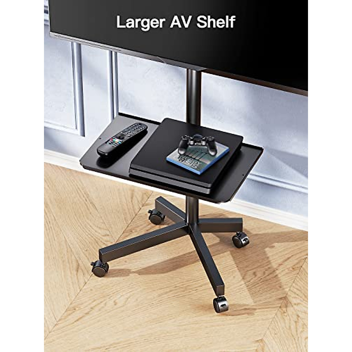 PERLESMITH Mobile TV Cart with Wheels for 23-60 Inch LCD LED OLED Flat Curved Screen Outdoor TVs Height Adjustable Shelf Floor Stand Holds up to 55lbs Monitor TV Holder with Tray Max VESA 400x400mm