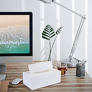 Acrylic Tissue Box Cover Rectangle, PITBVO White Tissue Box Holder, Facial Napkin Dispenser for Bathroom Kitchen Bedroom Office Hotel Use Shiny White