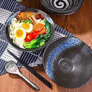 Japanese Ramen Bowls Set of 2, Ceramic Noodle Soup Cereal Bowls(BLC)