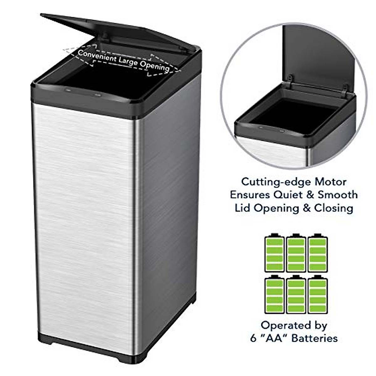 CozyBlock Automatic Trash Can for Kitchen, Stainless Steel Touchless Motion Sensor Bin, Wide Opening Soft Close Lid, LED Countdown Timer (13 Gallon- Slim Design)