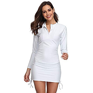 Caracilia Women's Long Sleeves Rash Guard 1/4 Zip One Piece Swimsuit CA105-F100-M