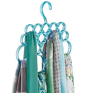 InterDesign Fresh Scarf Hanger, No Snag Storage for Scarves, Ties, Belts, Shawls, Pashminas, Accessories - 18 Loops, Aqua