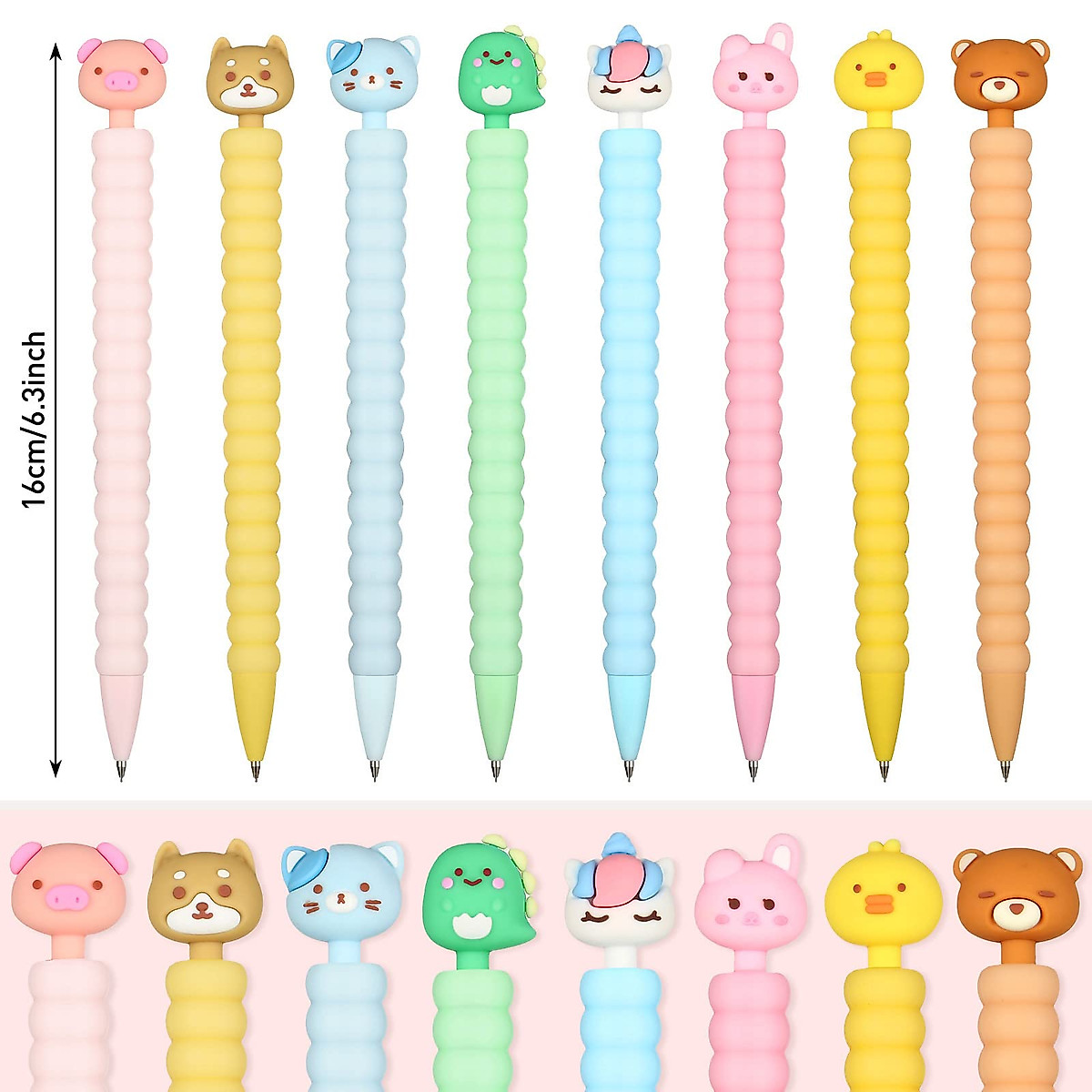 Mechanical Pencils Cute Mechanical Pencils with Animal Erasers and Pencil Refills, 0.5mm Kawaii Mechanical Pencils with Fun Toppers Colorful Mechanical Pencils for Girls Kids Students (24 Pieces)