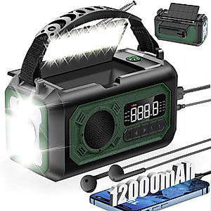 12000mAh Emergency Weather Radio, Hand Crank Radio Solar Radio Portable AM/FM/NOAA Radio with 2 Solar Panels 3 Charging Methods SOS Alarm 3 Mode Flashlight Phone Charger Compass Reading Lamp(Green)