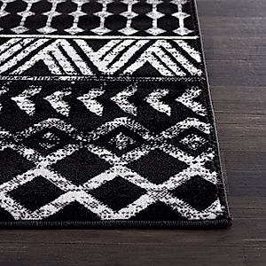 CAMILSON Boho Moroccan Area Rug, 2x3 Geometric Diamond Design for Entryway Mats, Living Area Entryways Rugs, Black/White Bohemian Indoor Carpet