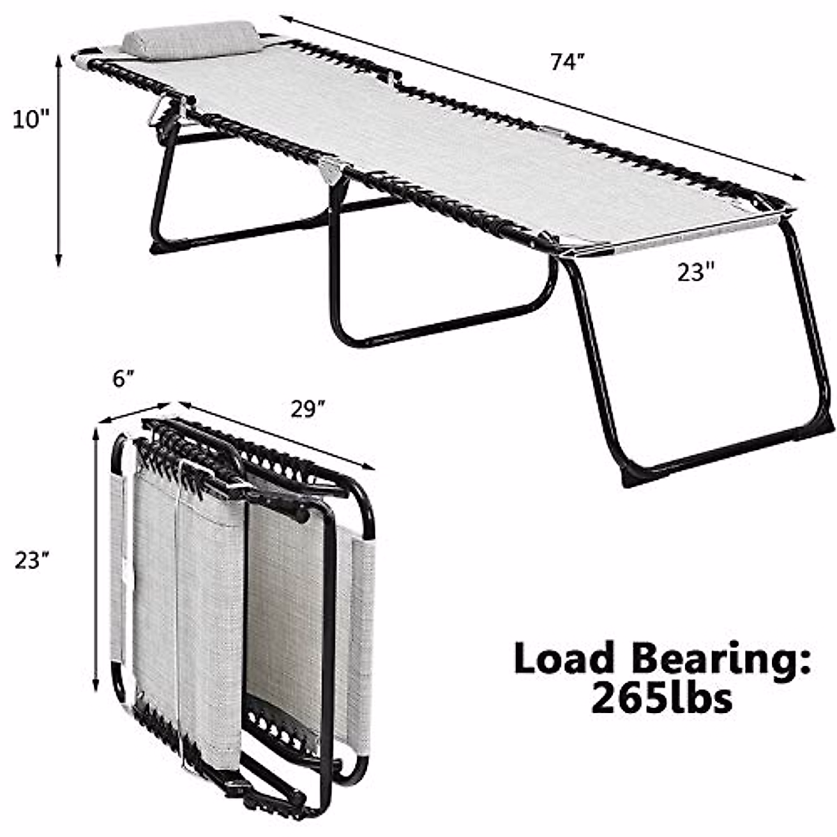 GYMAX Adjustable Chaise Lounge, Folding Lightweight Patio Recliner with Removable Pillow, Poolside Beach Sunbathing Chair for Outdoor/Indoor (Grey)