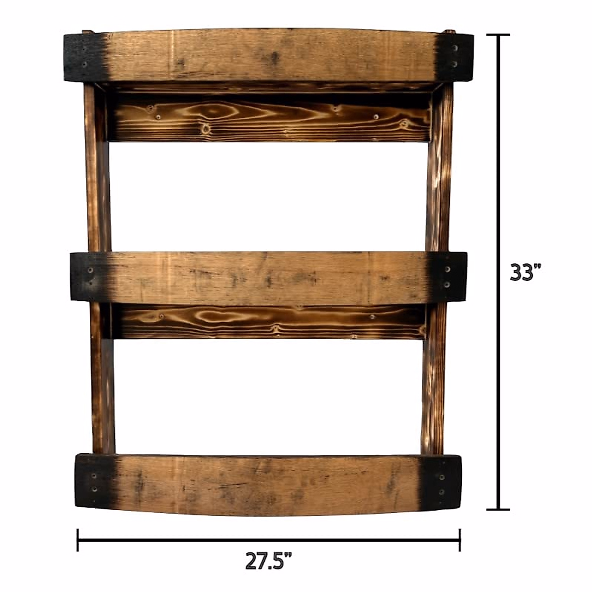 Wooden Bourbon Whiskey Barrel Stave Shelf, Large Torched Three-Tier Liquor Bottle Display Cabinet, Wall Mount, Easy Installation, Medium
