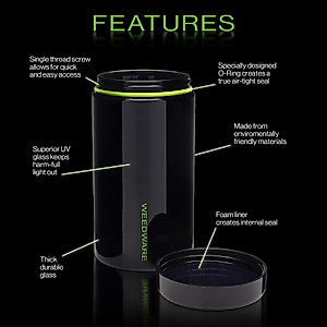 WEEDWARE Airtight 1oz Ultraviolet Glass 500ml Container Highest UV Protection Will Keep Your Spices Fresh For Months