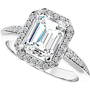 Moissanite World 3.0 Carat Emerald Colorless Moissanite Twisted Engagement Ring Wedding/Bridal Ring Set Solitaire Halo Style, Solid Gold Silver Vintage Antique Anniversary Promise Ring (6)