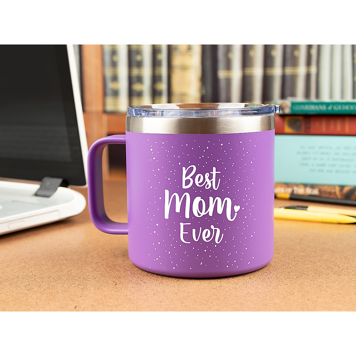 KLUBI Best Mom Ever Gifts - Purple Tumbler/Mug 14oz - Gift Idea for Mothers Day, From Daughter Son, Birthday, Cute