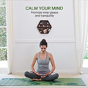 ENSO SENSORY Tsuki Crystal & Rock Display Shelf - Hexagon Floating Wall Shelves with Cresent Moon Design for Rocks, Crystals, Oils, Stones, Plants - Honeycomb Geometric Shape Home Decor