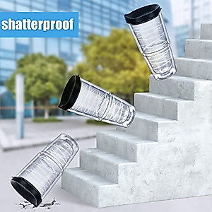 Modwnfy Clear Insulated Tumbler 24 Oz, Double Wall Tumbler with Black Lid And Straw, Plastic Tumbler Cups, Large Capacity Clear Tumbler, Clear Tumblers for Cold ＆ Hot Drinks