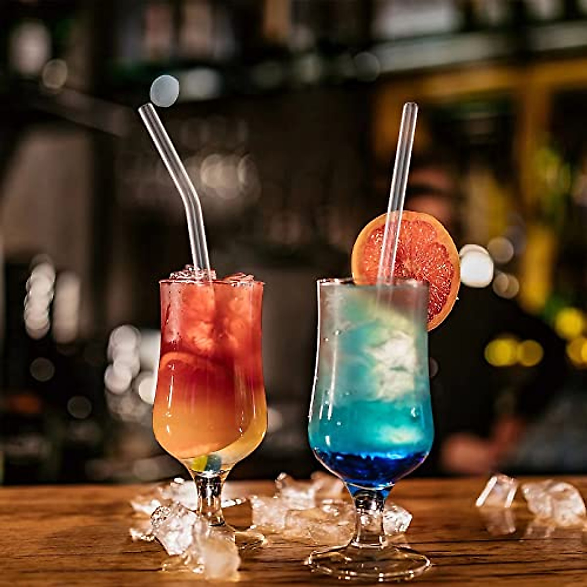 Elyum 8 Pack Reusable Glass Straws, 10'' x 10mm Clear Drinking Straws with 2 Cleaning Brushes Portable Glass Straws for Smoothies Tea Juice Wine (4 Straight + 4 Bent)