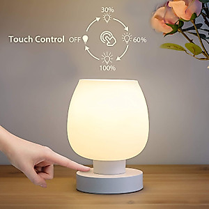 Touch Bedside Table Lamp - Modern Small Lamp for Bedroom Living Room Nightstand, Desk lamp with White Opal Glass Lamp Shade, Warm LED Bulb, 3 Way Dimmable, Simple Design Christmas Gift