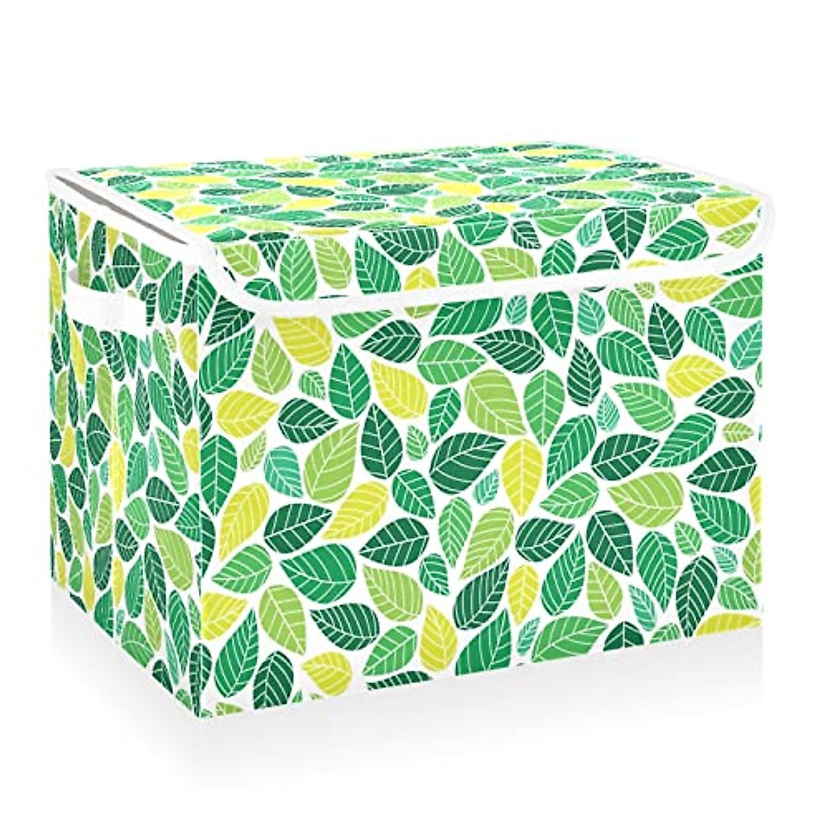 CaTaKu Abstract Leaf Storage Bins with Lids and Handles, Fabric Large Storage Container Cube Basket with Lid Decorative Storage Boxes for Organizing Clothes