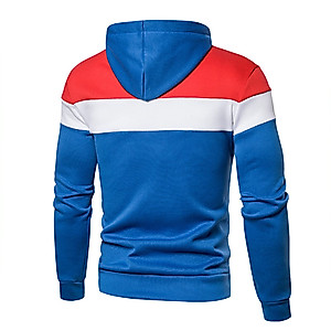 Maiyifu-GJ Men Zip Up Color Block Hoodies Blend Fleece Long Sleeve Sweatshirt with Kanga Pockets Zip Front Slim Hooded Hoodie (Blue,Large)