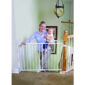 Regalo Extra Tall and Wide 2-in-1 Stairway and Hallway Wall Mounted Baby Gate, Bonus Kit, Includes Banister and Wall Mounting Kit