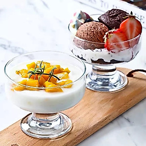 Akamino 6 Pack Glass Dessert Bowls with 3 Pack Flower Spoons, 6.5 oz Ice Cream Bowls Mini Trifle Bowl, Crystal Glass Bowls for Sundae,Fruit,Salad, Pudding, Nuts,Snack