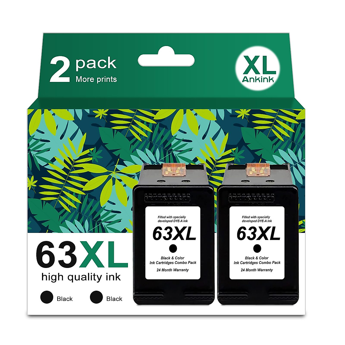 Ankink Higher Yield 63XL Black Ink Cartridges 2 Pack Replacement for HP Ink 63 XL for Officejet 3830 4650 4652 4655 5200 5252 5255 5258 Envy 4520 4512 Deskjet 1112 2132 3630 3632 Printer HP63 HP63xl
