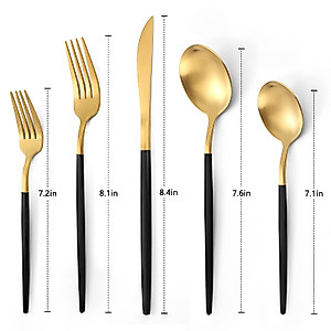 VANVRO Matte Black Gold Silverware Set, 20-Piece Stainless Steel Flatware Set, Satin Finish tableware Cutlery Set, Service for 4, Home and Restaurant, Dishwasher Safe