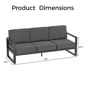 Green4ever Aluminum Patio Furniture Sofa, All-Weather Modern Metal Outdoor 3-Seat Couch with Removable, Water-Resistant Cushions for Backyard Garden (Gray)