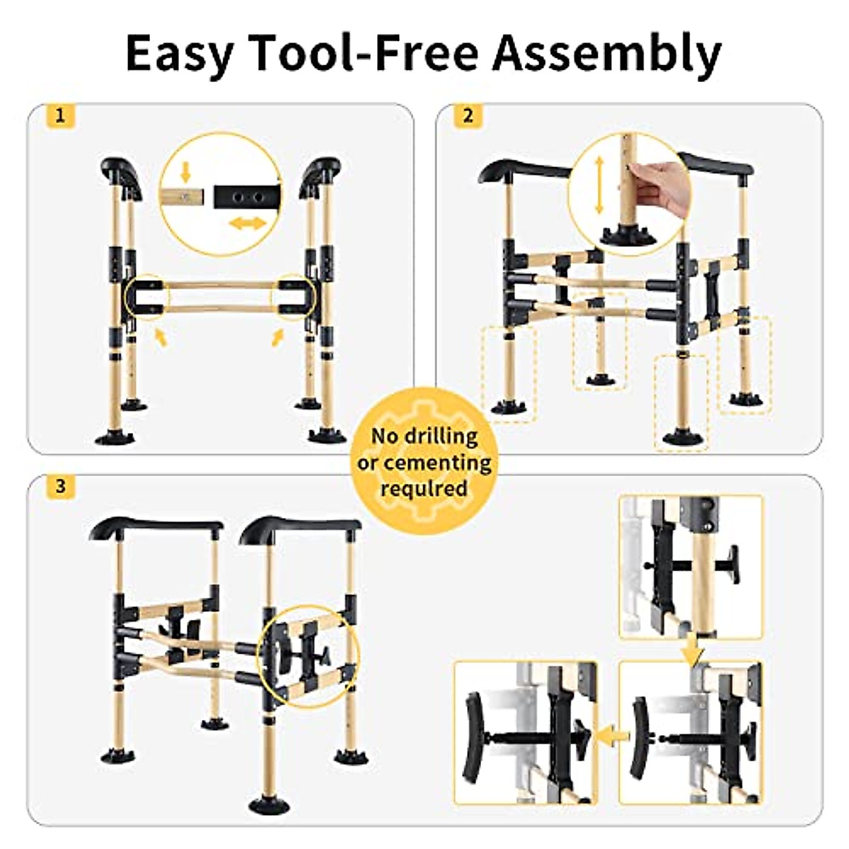 Toilet Safety Rail for Elderly, Adjustable Detachable Frame, Toilet Safety Frame for Elderly & Handicapped - Elderly Assistance Products, 4 Replacement Suction Pads, Enhances Stability