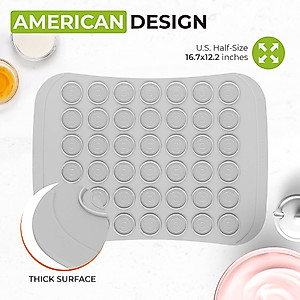 Professional Silicone Macaron Baking Mat - Thick Non-Stick Surface - Oven Microwave Dishwasher Freezer Safe - Reusable Sheet for Macarons, Meringues, Pastries - 42 Round Cookies by Cook’n’Chic