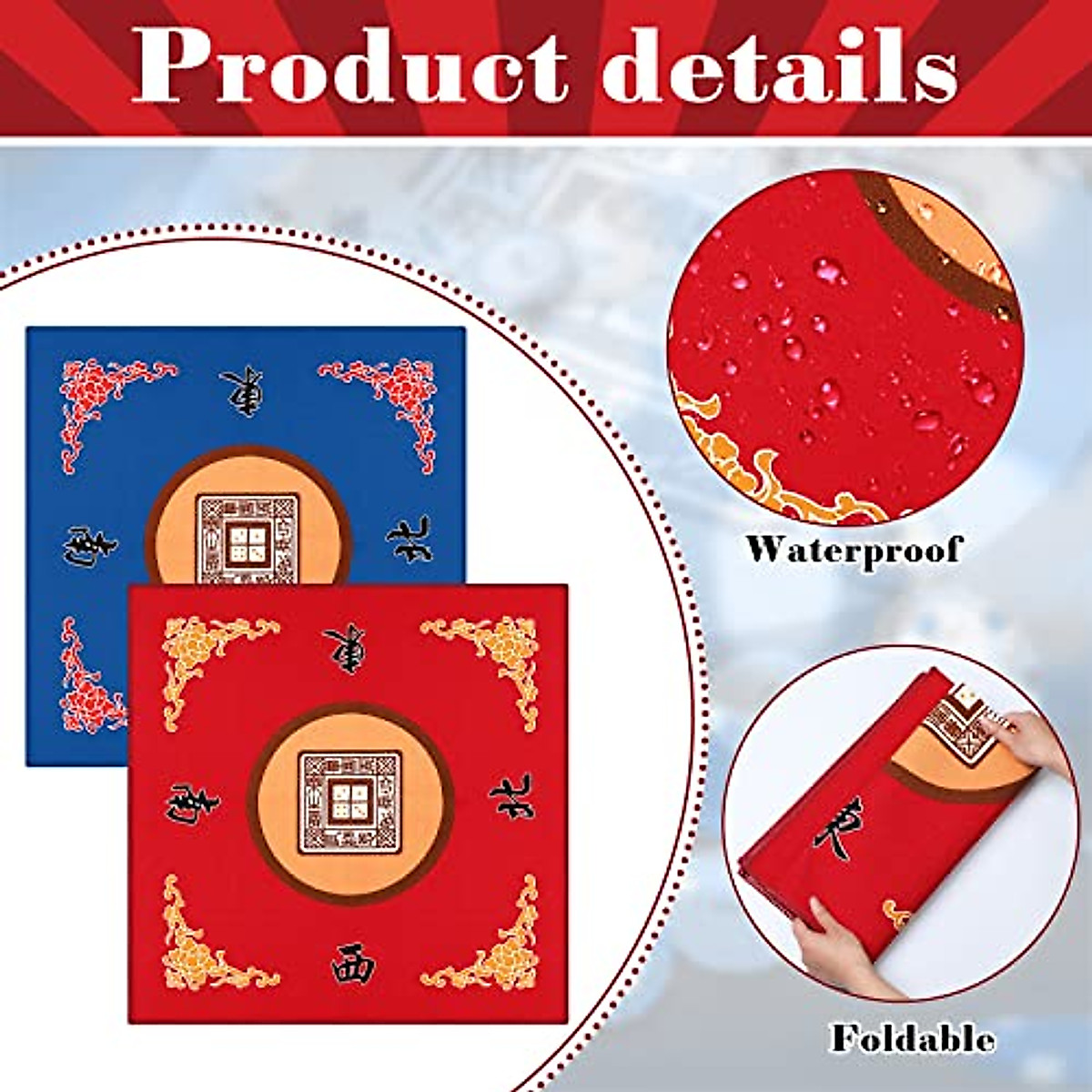 2 Pcs Universal Mahjong Mat, Mahjong Table Cover Slip Resistant Mat Table Reduction Mahjong Pad for Game, 30.7 x 30.7 Inches (Blue, Red)