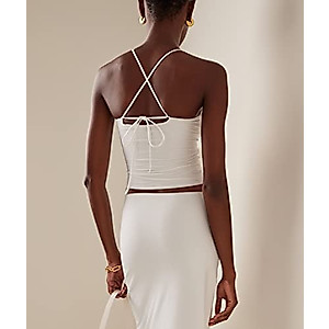 KMBANGI Floral Sexy Tank Top Women Y2k Ruffles Frill Halter Crop Tops Sleeveless Off Shoulder Backless Flower Tube Top (Hollow Floral White,S)