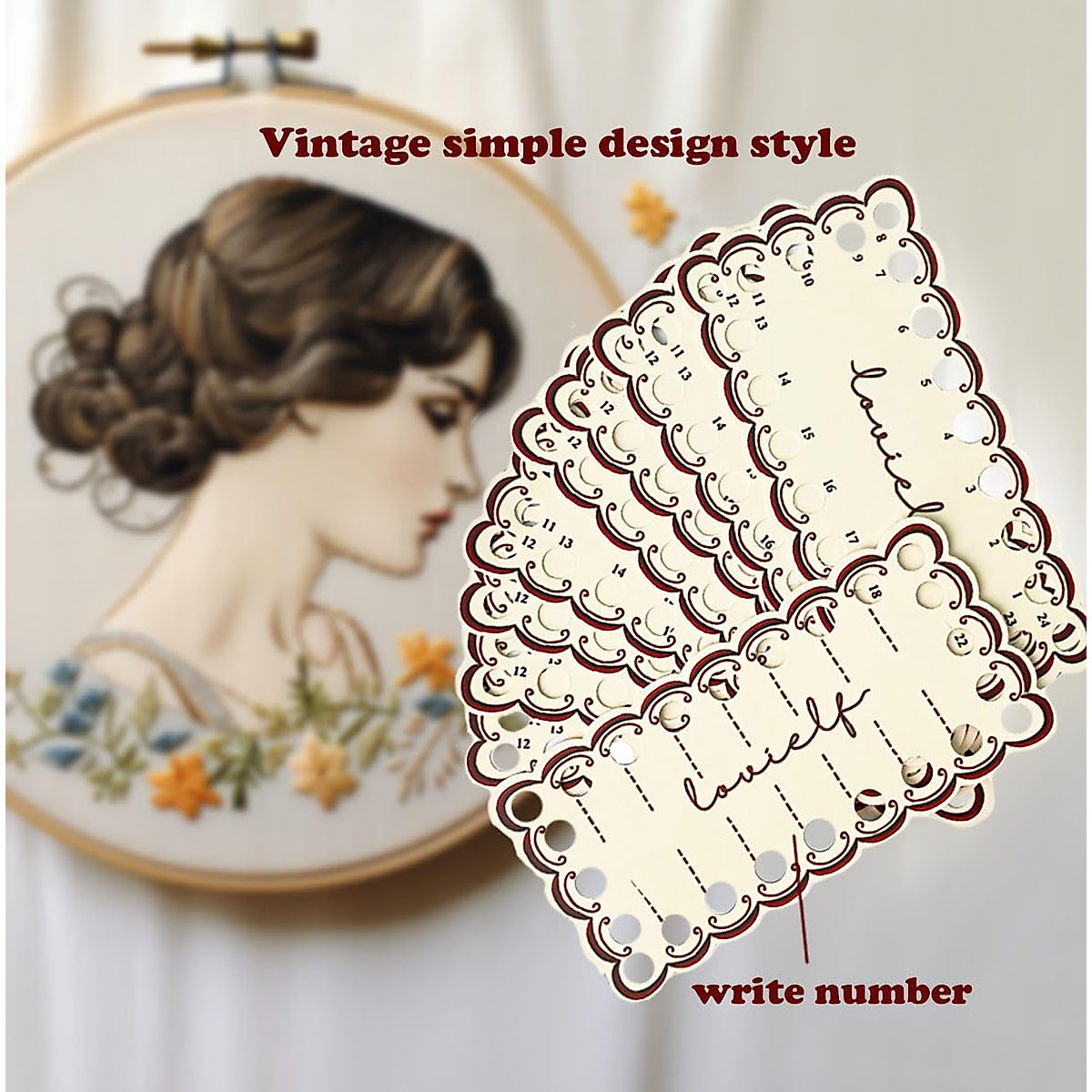 lovielf 12 Pack Embroidery Thread Organizer Cards, Embroidery Floss Organizer Holder Positions Cross Stitch Bobbin, Sewing Storage, Cardboard Floss Bobbins, Thread Keeper (12 pcs (Set A))