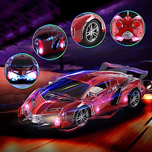 Light Up RC Remote Control Racing Car - 1:20 Scale Radio Control Sports Car with Flashing LED Lights - Ideal Gift Toy for Kids
