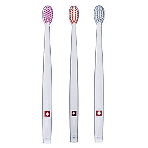 TELLO 3940 Adult Medium Swiss Toothbrush for Gentle Cleaning with Ergonomic Handle, 3 Count