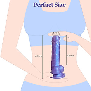 Realistic Dildo for Beginners, 6.5" Small Jelly Dildo with Suction Cup for Hands-Free Play, Body-Safe Material Dildos Adult Sex Toys for Women, Lifelike Dong for Vaginal G-spot and Anal Sex Blue