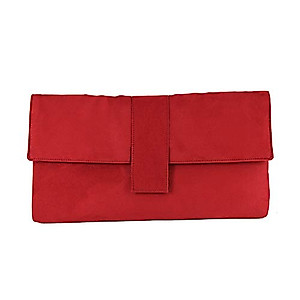 LONI Womens Fab Large Faux Suede Clutch Bag/Shoulder Bag In Dark Red