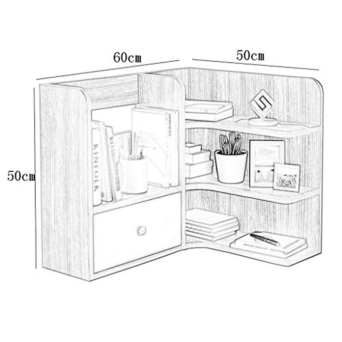 Desk Bookshelf Magazine Rack Corner Drawer Partition Stratification Storage Rack Desktop Office Home Dormitory 60X50X50CM MUMUJIN