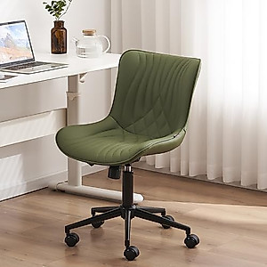 YOUTASTE Office Chair Armless Desk Chair Small Computer Swivel Rolling Chair with Wheels, Modern Upholstered PU Leather Computer Task Chair, Adjustable Home Office Desk Chairs, Olive Green