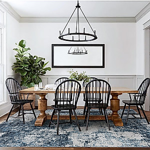 Area Rug Living Room Rugs: 5x7 Washable Rug with Anti-Slip Backing Non-Shedding Stain-Resistant Foldable Modern Abstract Carpet for Bedroom Dining Room Nursery Home Office (Blue)