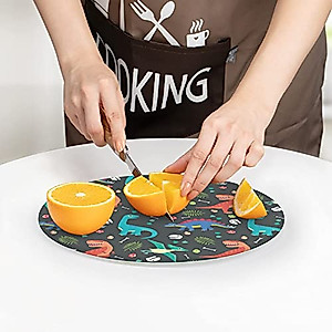 Colorful Dinosaur Pattern Cutting Board Tempered Glass Chopping Board for Kitchen Hotel