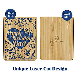 AGAPE LOVE CARDS Happy Birthday Card For Dad - | Made From Real Bamboo | 6" X 4.5" - 1 Pack (Envelope Included) | Laser Cut, Floral Dad Birthday Card from Daughter, Son or kids (Birthday Card Dad)