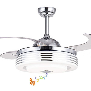 Fandian 42" Ceiling Fan with Lights Smart Bluetooth Speaker Remote Control Chandeliers, Retractable Blades, 3 Speed, Dimmable 7 Color Change Lighting for Living Room Bedroom