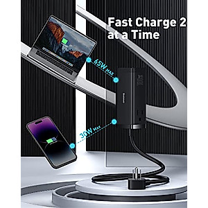 Baseus USB C Charger - PowerCombo On 100W Power Strip with 4 USB Ports & 2 Outlet Extender - USB Charging Station for MacBook Pro/Laptops/iPhone/Samsung/iPad Fast Charging