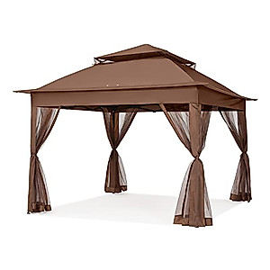 COOSHADE 11x11Ft Easy Pop Up Gazebo Tent Instant Outdoor Canopy Shelter with Mosquito Netting Walls(Brown)