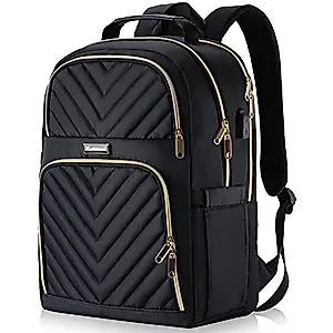 Kuosdaz Laptop Backpack for Women, 15.6 Inch Travel Computer Bag with USB Charging Port, Womens Large Back Pack Purse Work Bag, Student College School Bookbag for Girls Casual Daypacks, Black
