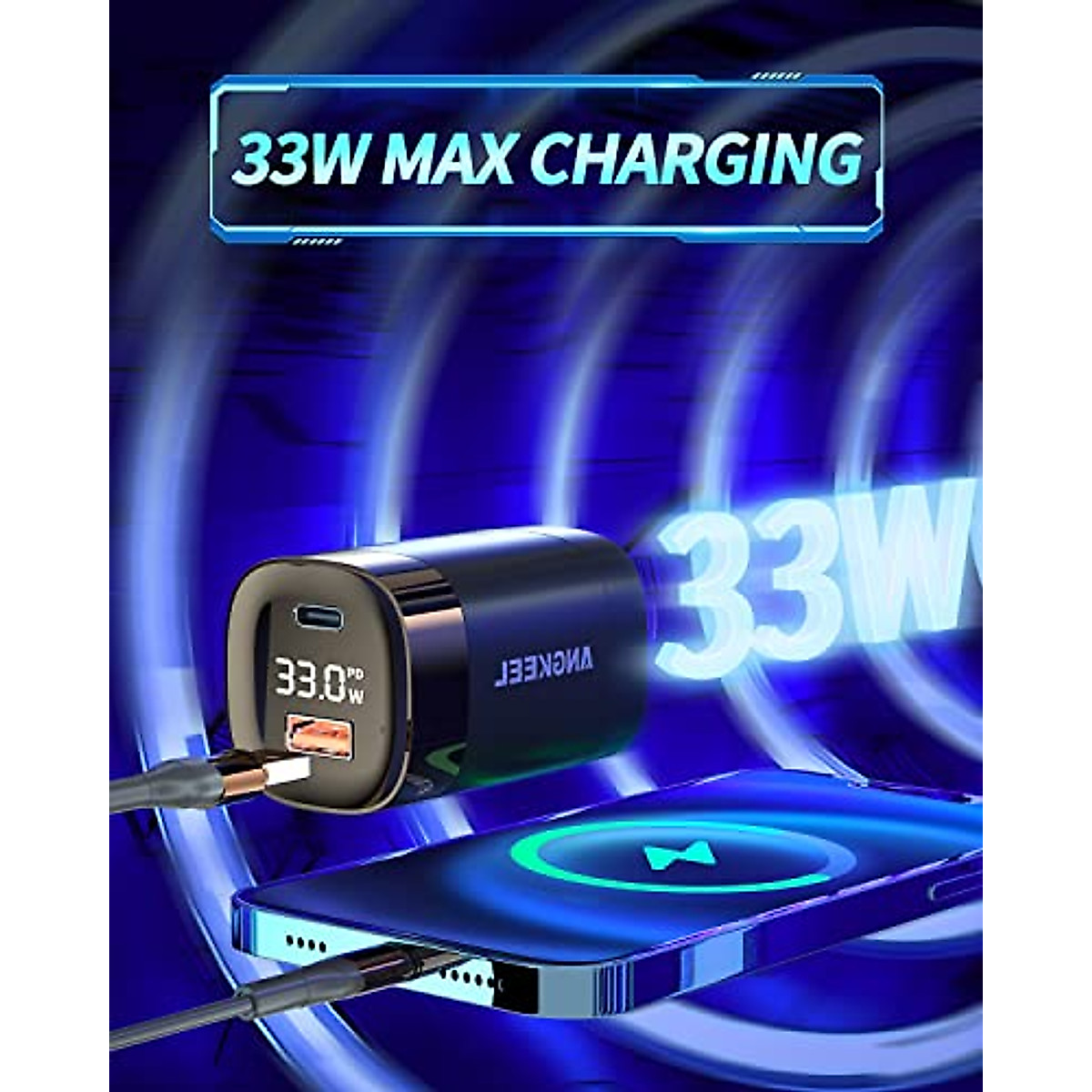 33W USB C Wall Charger GaN PD/QC 30W PPS Super Fast Charging Block with Watt Display& Foldable Plug Type-C Port Power Adapter for iPhone 14/13/12, Samsung S22/S21/S20, Pixel 7/6, iPad Pro/Air and More