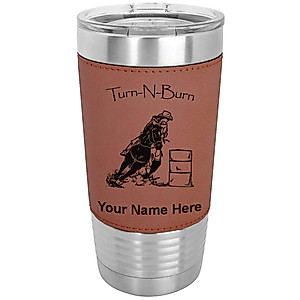LaserGram 20oz Vacuum Insulated Tumbler Mug, Barrel Racer Turn N Burn, Personalized Engraving Included (Faux Leather, Dark Brown)
