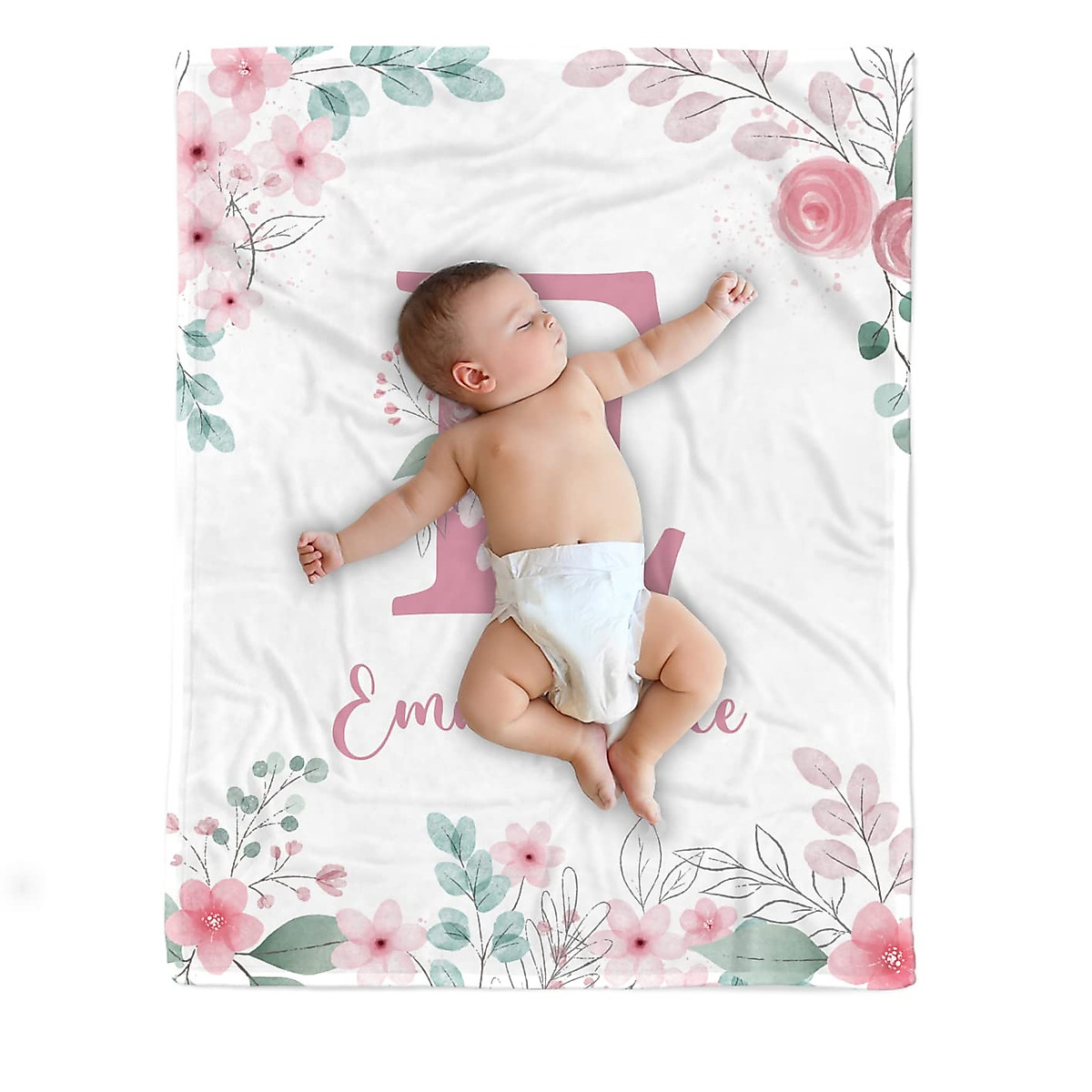 Jump Up Personalized Baby Monogram Blanket,Pink Baby Blanket Monogram,Monogram Blanket Baby,Monogram Blankets,Monogrammed Baby Blanket,Baby Blanket Name,Floral Baby Blanket