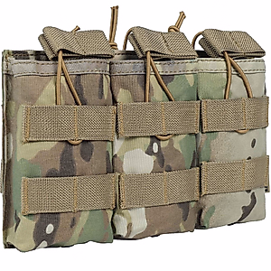 OneTigris Tactical Molle Mag Pouch,Open Top Triple Magazine Pouch for 5.56mm M4 M16 AK AR Glock M1911 9mm with Quick Release Kydex Insert and MOLLE Compatible（Camouflage）