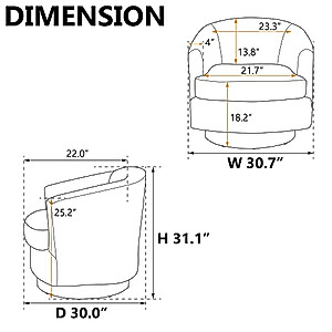 HomSof 30.7''W Boucle Swivel Accent Barrel Modern Comfy Sofa with Gold Stainless Steel Base 360 Degree Club Arm Chair for Nursery Bedroom Living Room Lounge Hotel, Gray