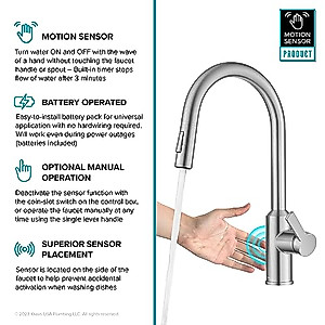 KRAUS Oletto Touchless Sensor Pull-Down Single Handle Kitchen Faucet in Spot-Free Stainless Steel, KSF-2830SFS